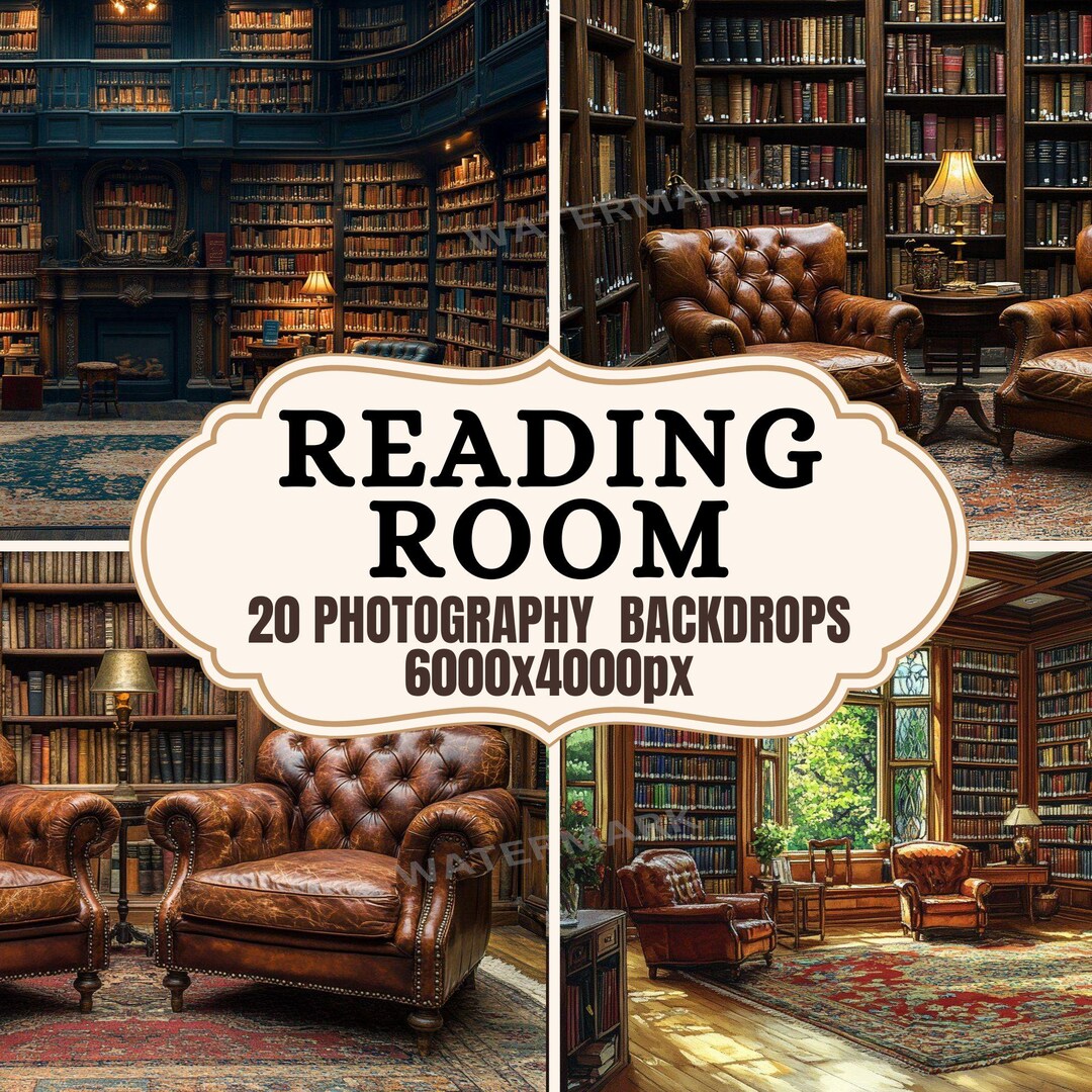 20 Reading Room Backdrops, Cozy Library Interior Digital Backgrounds ...