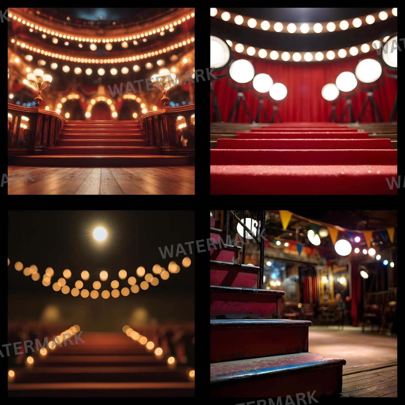Theater Stage Digital Backdrop, Red Stairs Spotlight Background ...