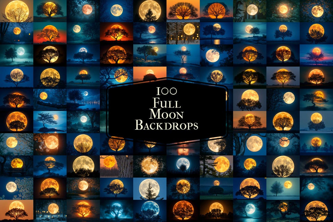 100 Full Moon Backdrops | Lunar Night Sky Digital Backgrounds ...