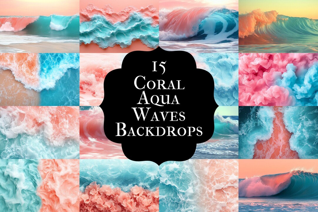 Coral Aqua Ocean Wave Backgrounds – Coastal-themed Photoshop Backdrops ...