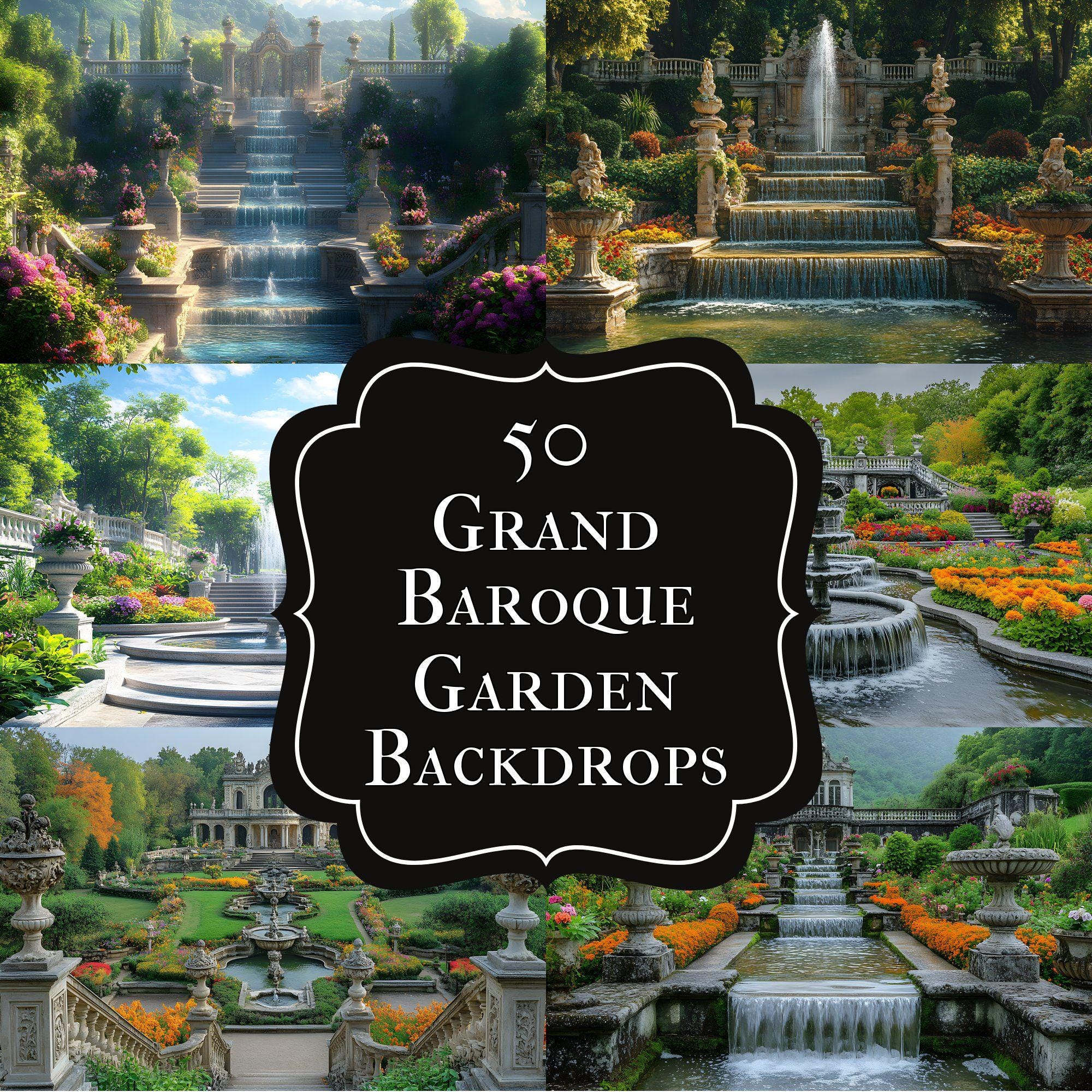 Grand Baroque Garden Digital Backdrop, Photography Background, Ornate ...