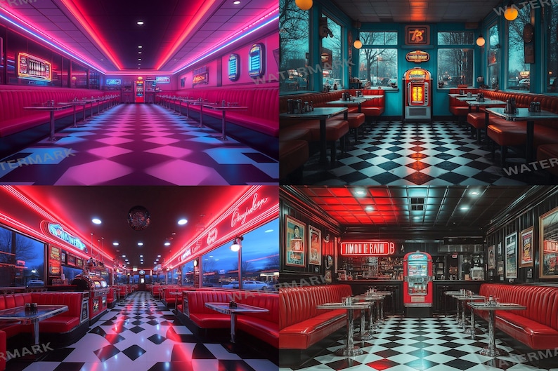 Retro Diner Backdrop: 30 Pngs for Vintage Photo Editing, 50s Style ...