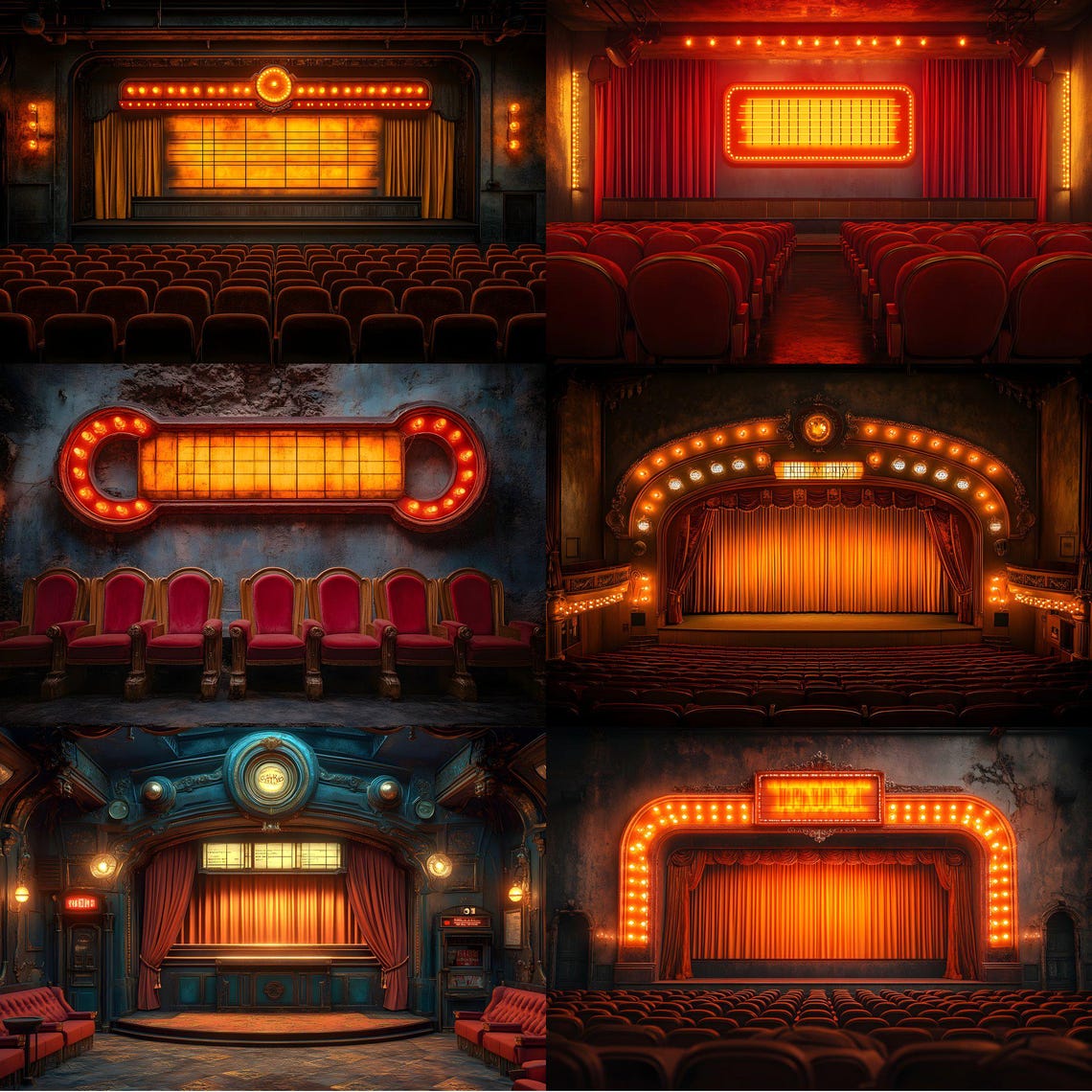 Vintage Cinema Hall Backdrop Set, Retro Movie Theater Backgrounds ...