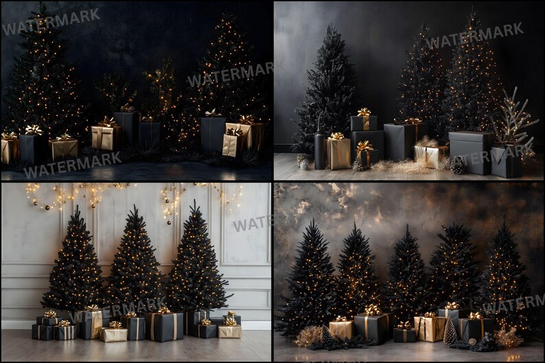 Black Christmas Backdrop Bundle, Festive Holiday Backgrounds, Digital ...