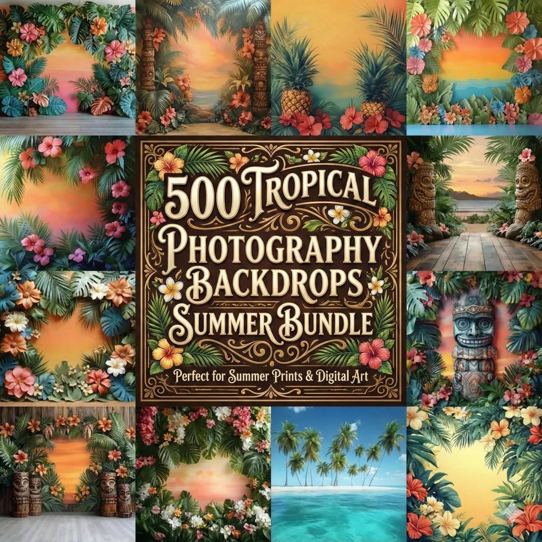 500 Tropical Beach Digital Backdrops, Summer Backdrops, Ocean Sunset ...