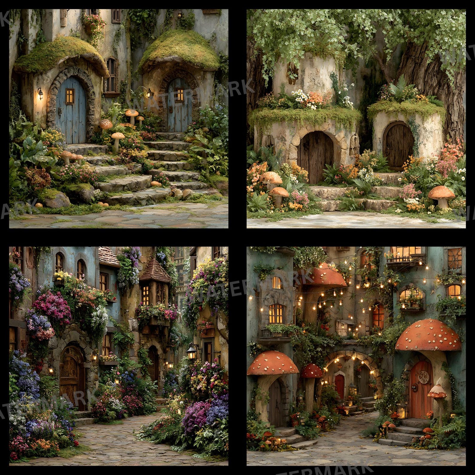 Pastel Fairy Village Digital Backdrop Set, Fantasy Photography ...