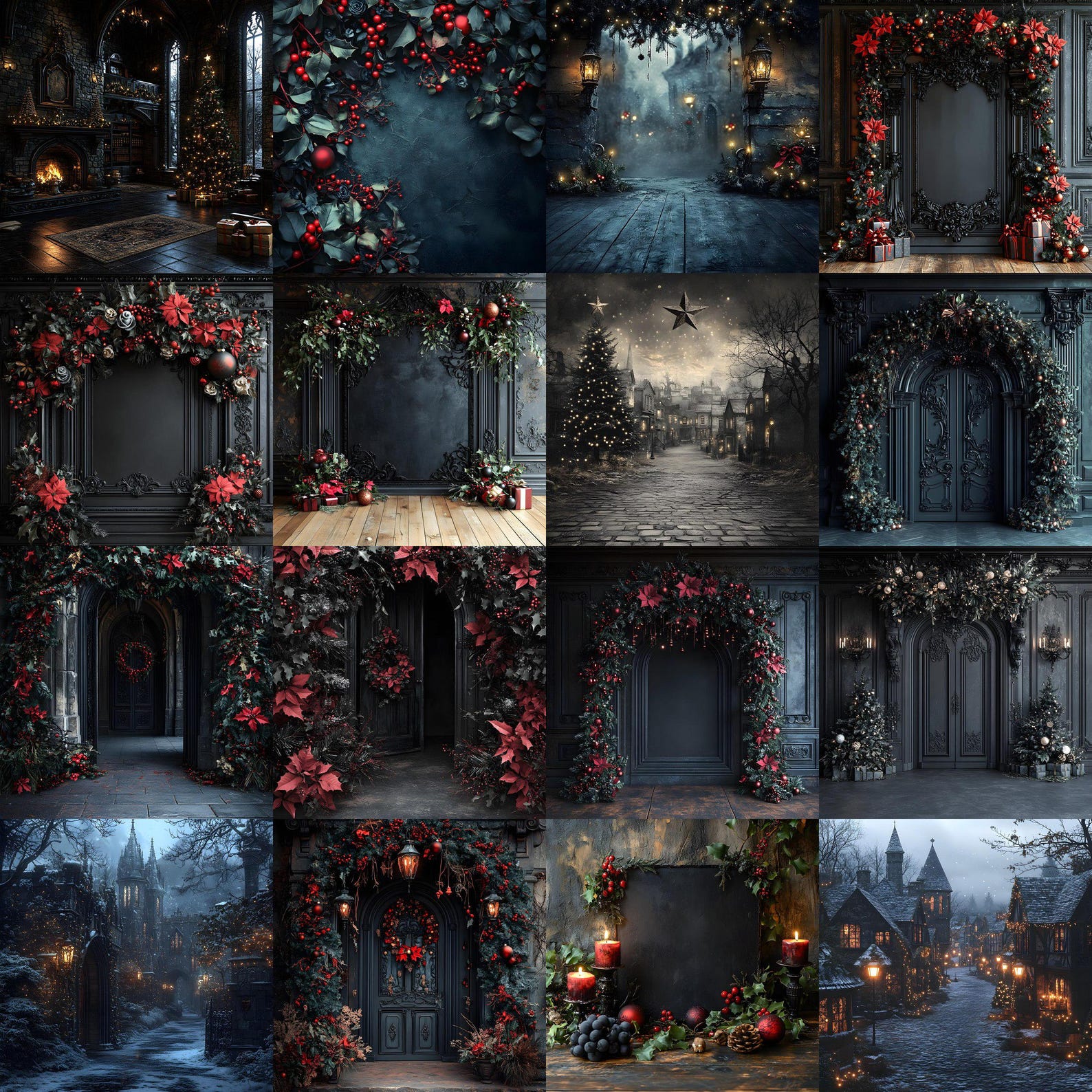 Gothic Christmas Backdrop, Digital Backdrop, Master Overlays, Gothic ...