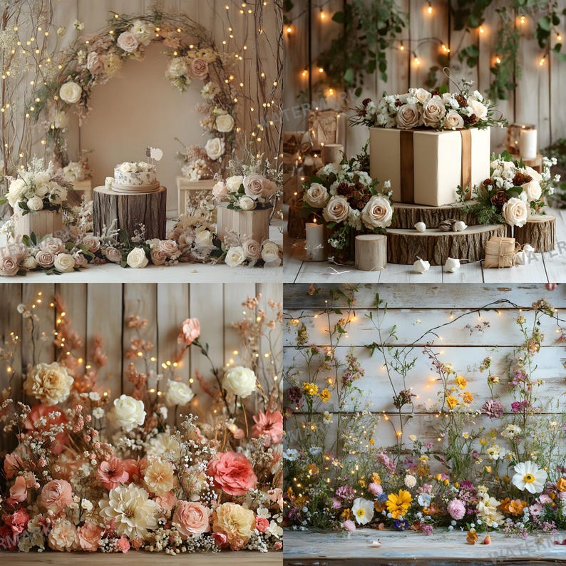 Rustic Floral Photography Backdrops – 20 Digital Art Overlays ...