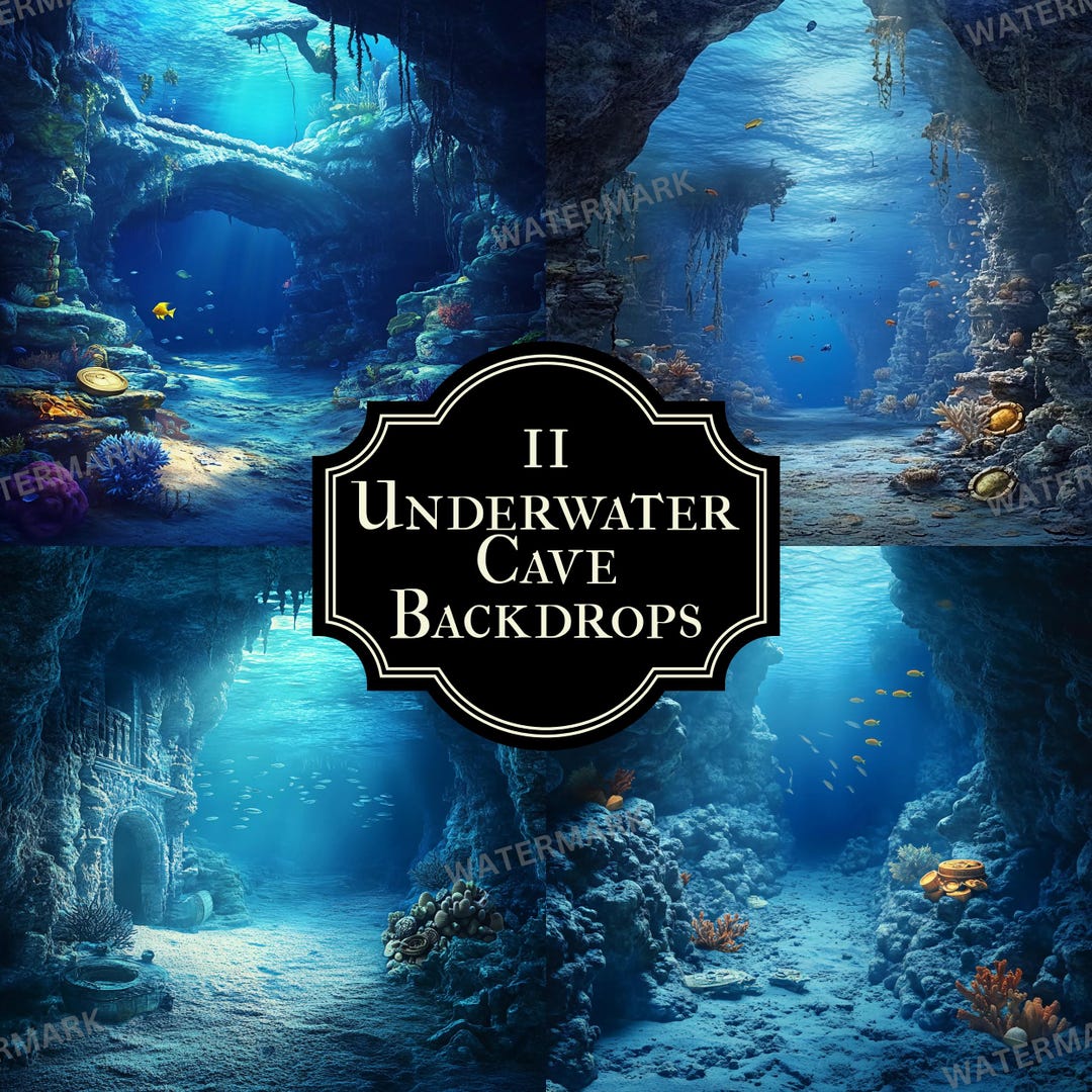 8 UNDERWATER CAVE BACKDROPS Digital Backgrounds for Photography ...
