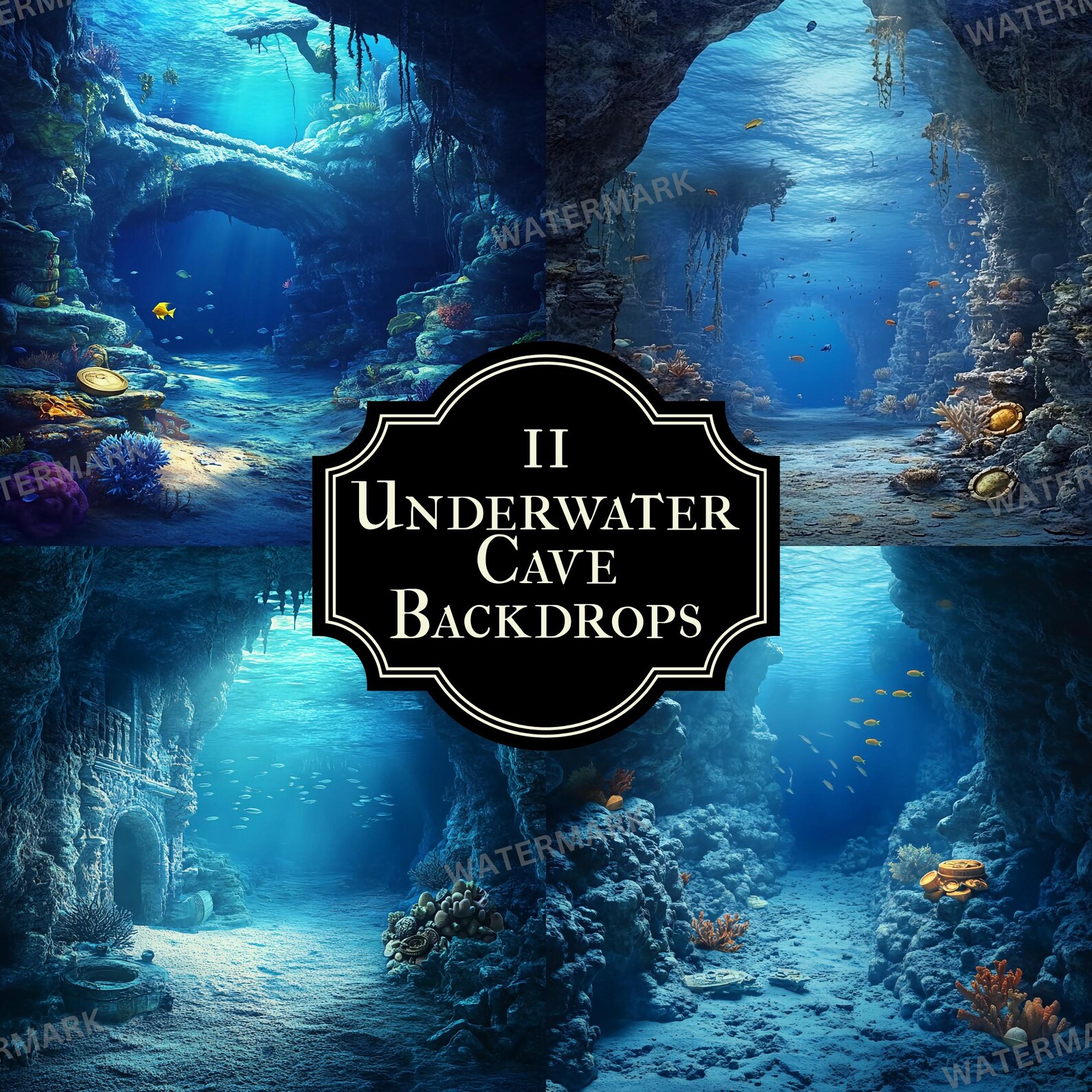 8 UNDERWATER CAVE BACKDROPS Digital Backgrounds for Photography ...