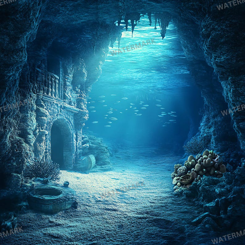 Underwater Cave Photography Backdrops, Coral Reef Scenes (digital ...