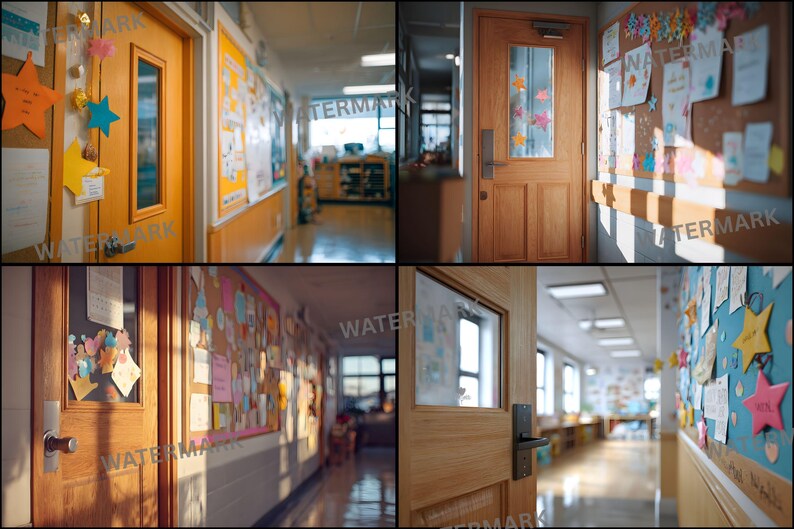 Elementary School Classroom Door Digital Backdrop, Colorful Learning ...