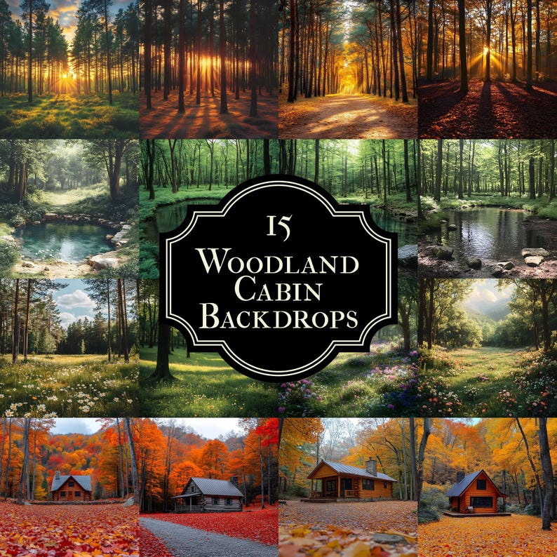 15 Woodland Cabin Digital Backdrops - Rustic Forest Photo Backdrops ...