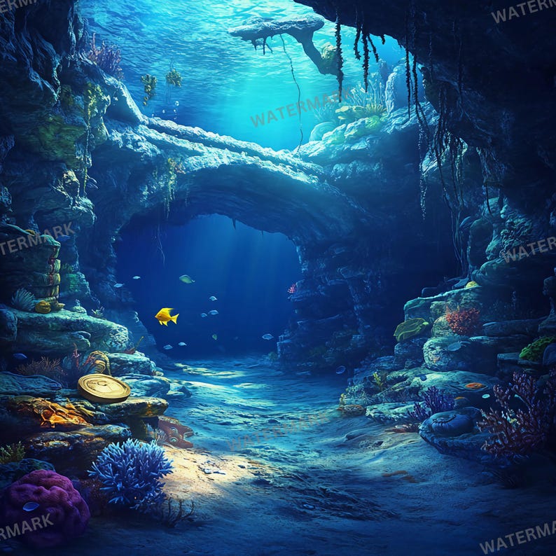 Underwater Cave Photography Backdrops, Coral Reef Scenes (digital ...