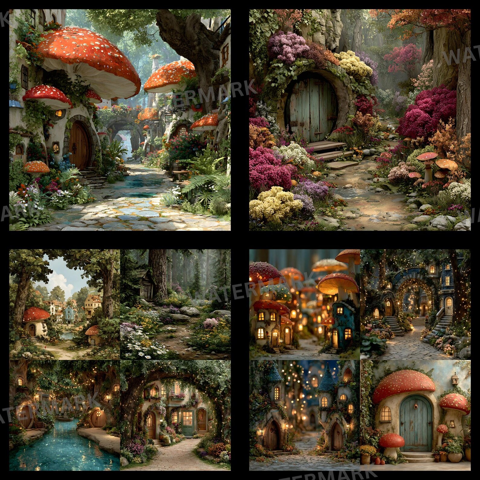 Pastel Fairy Village Digital Backdrop Set, Fantasy Photography ...