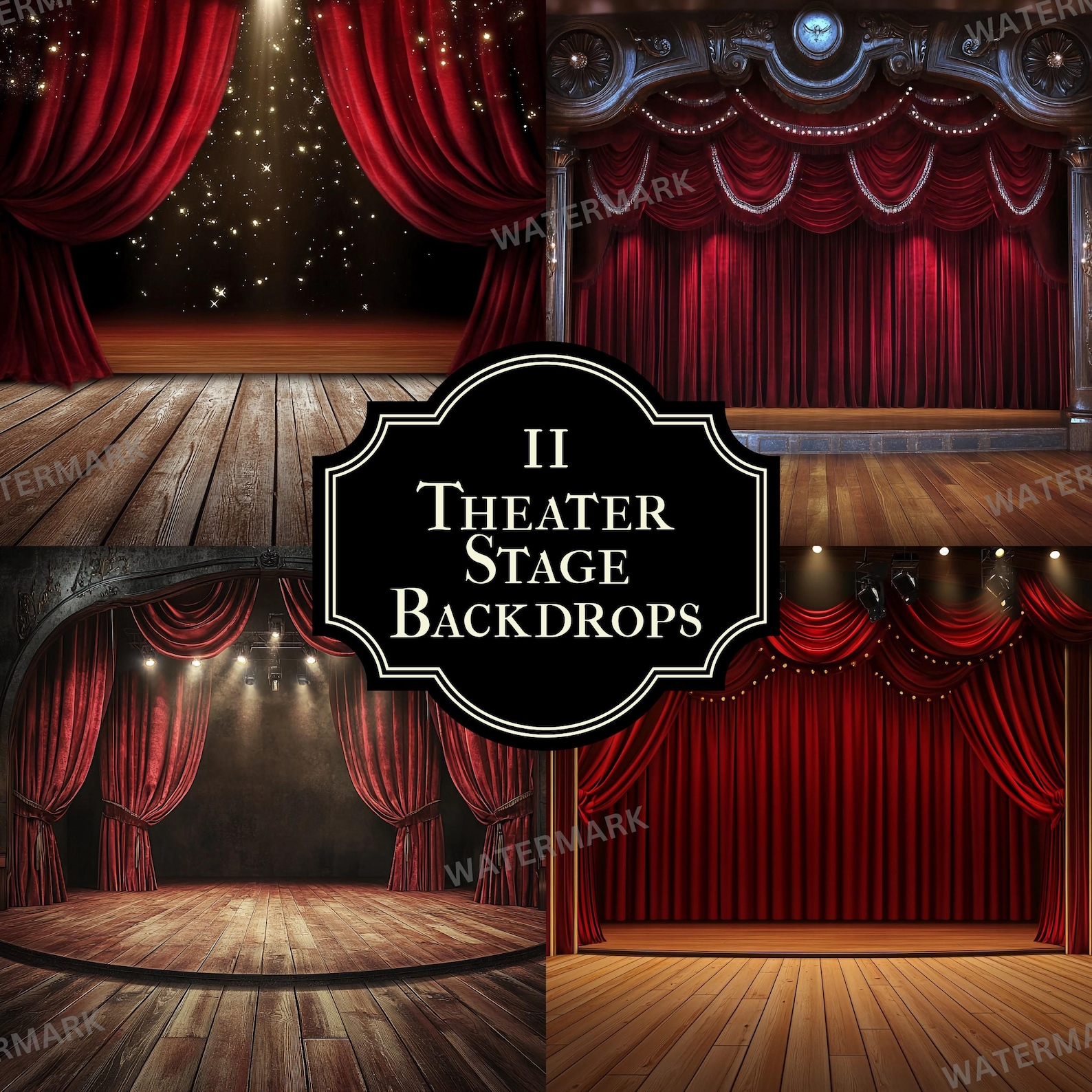 Vintage Theater Stage Backdrops – 11 Curtain Jpgs (digital Download) - Etsy