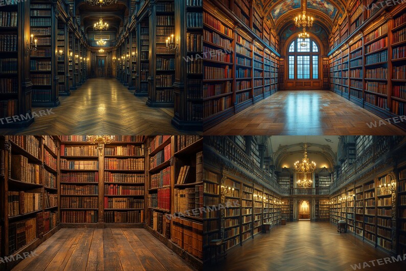 Antique Library Aisle Backdrops – Classic Wooden Bookshelf Backdrops ...