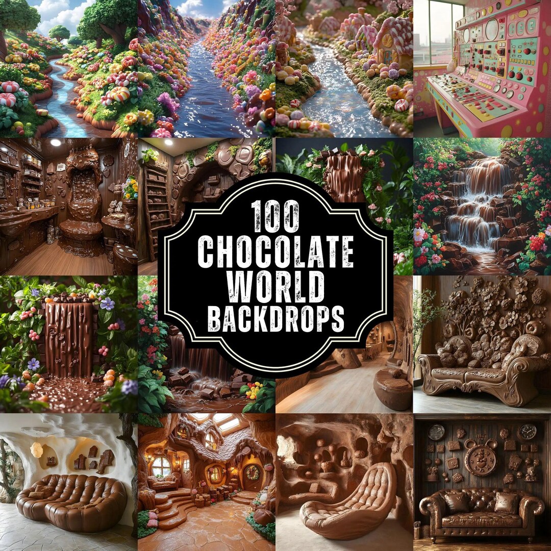 100 Chocolate World Digital Backdrops, Candylands, Dessert Rooms (jpgs ...
