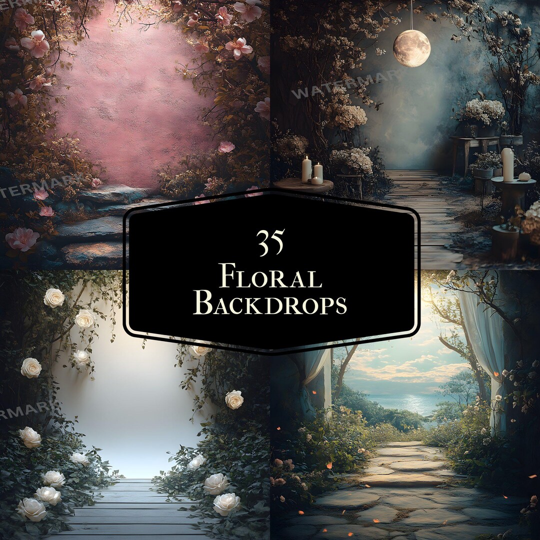 35 Floral Backdrops | Digital Flower Backgrounds | Assorted Floral ...