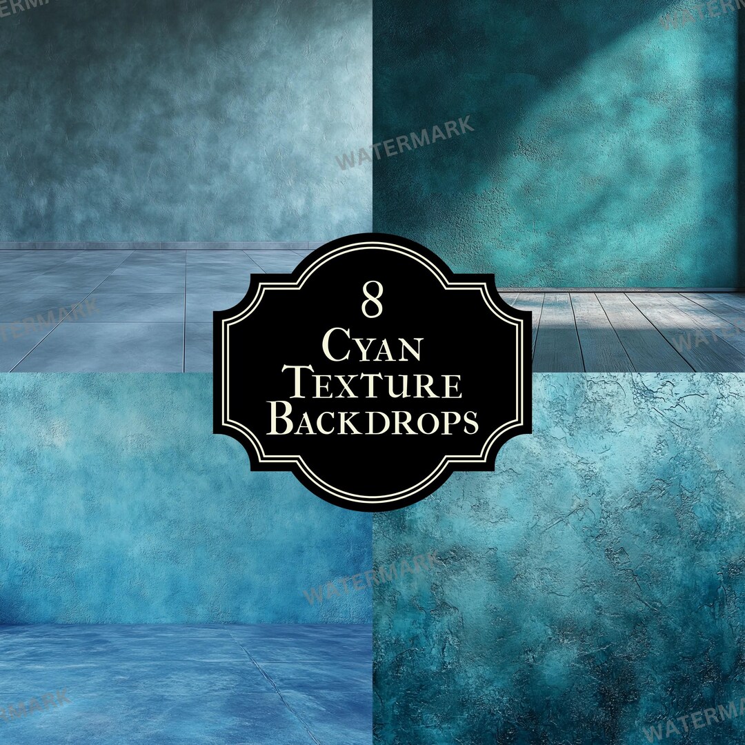 8 Cyan Texture Backdrops for Photoshop Overlays, Digital Art, and ...