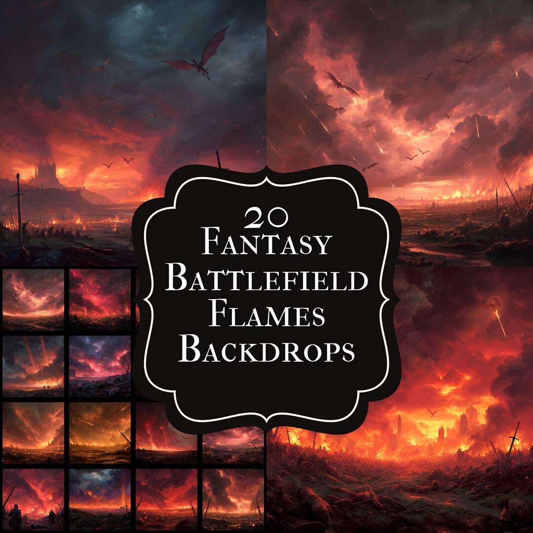 Fantasy Battlefield Backdrop Flames, Digital Background for Gamers ...