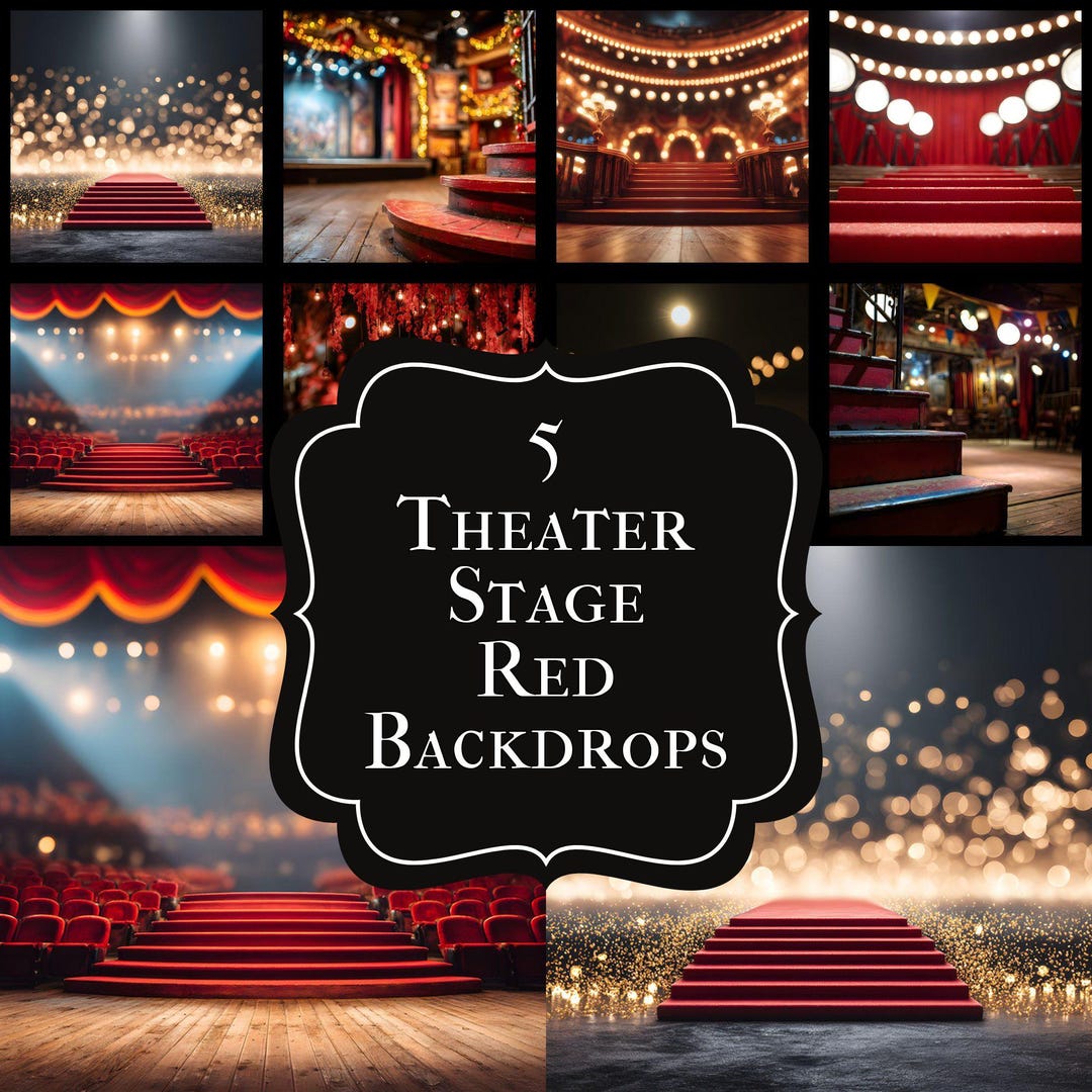 Theater Stage Digital Backdrop, Red Stairs Spotlight Background ...