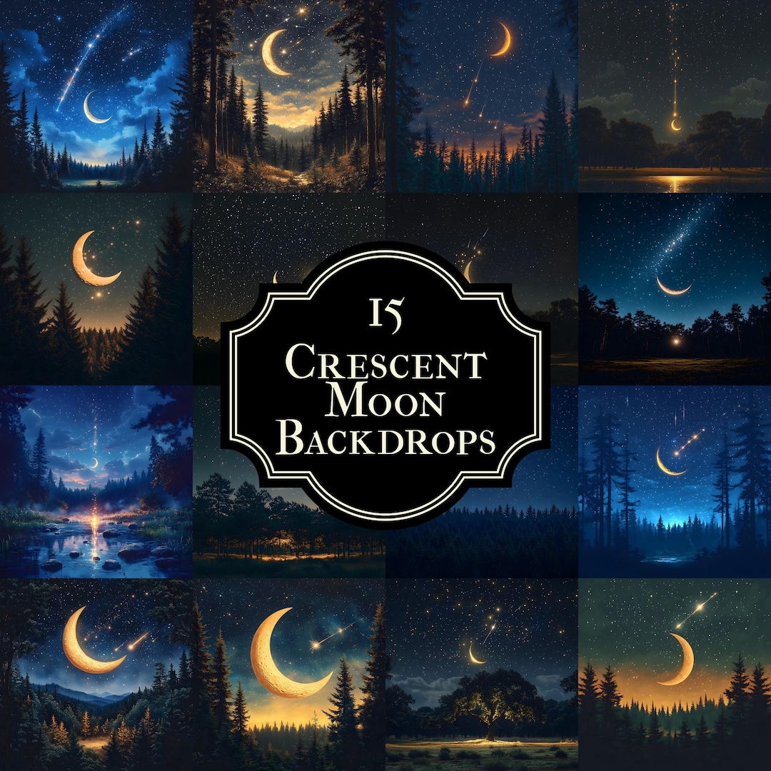 15 Crescent Moon Backdrops - Magical Night Sky Digital Backgrounds for ...