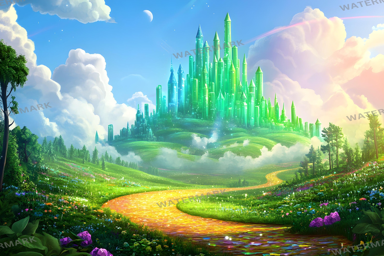 Emerald City Wizard of Oz Digital Backgrounds | Fantasy Green Cityscape Images | 15 Magical Oz ...