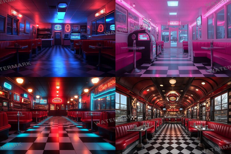 Retro Diner Backdrop: 30 Jpgs for Vintage Photo Editing, 50s Style ...