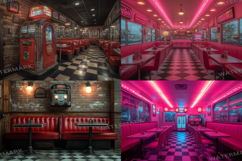 Retro Diner Backdrop: 30 Jpgs for Vintage Photo Editing, 50s Style ...