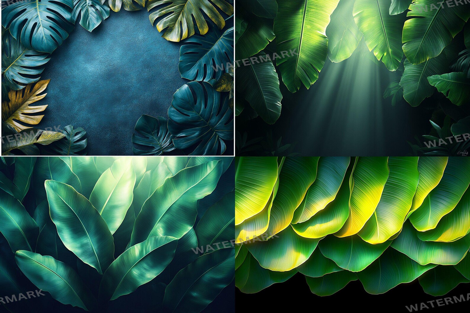 Tropical Banana Leaves Digital Backdrops, Jungle PNG Overlays for ...