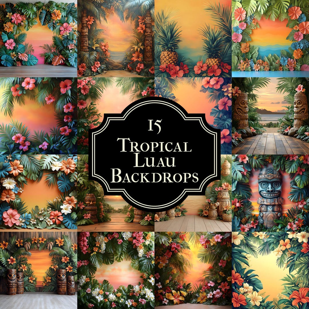 15 Tropical Luau Backdrops - Vibrant Beach & Palm Tree Digital ...