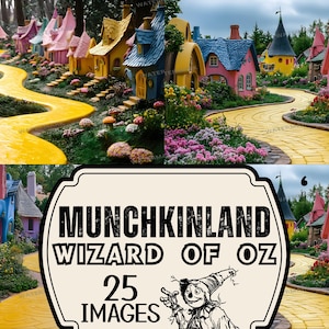 Munchkinland Wizard of Oz Backdrops - Whimsical Yellow Brick Road ...