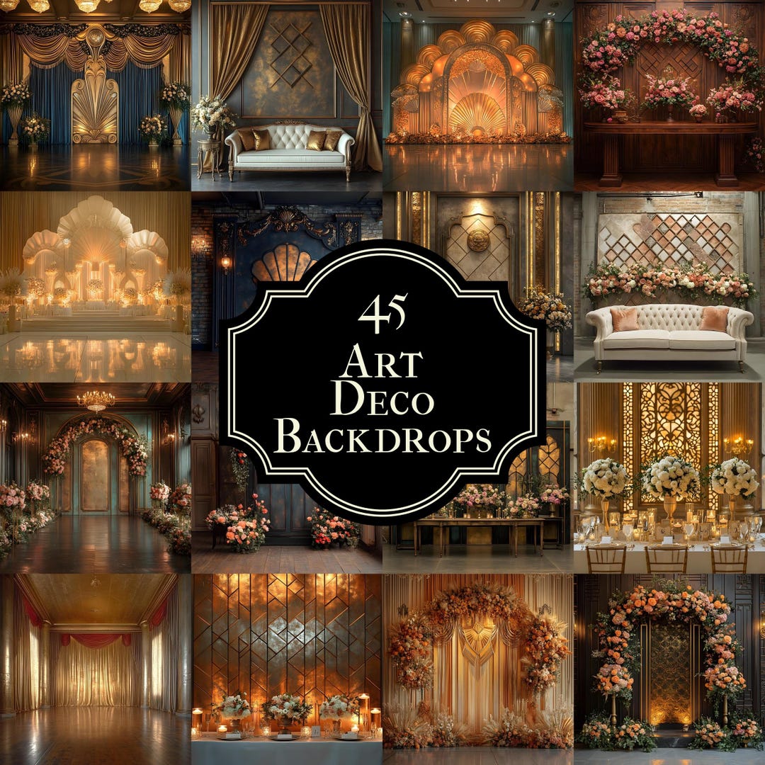 Art Deco Backdrops - 45 Vintage Photoshop Master Overlays for Wedding ...