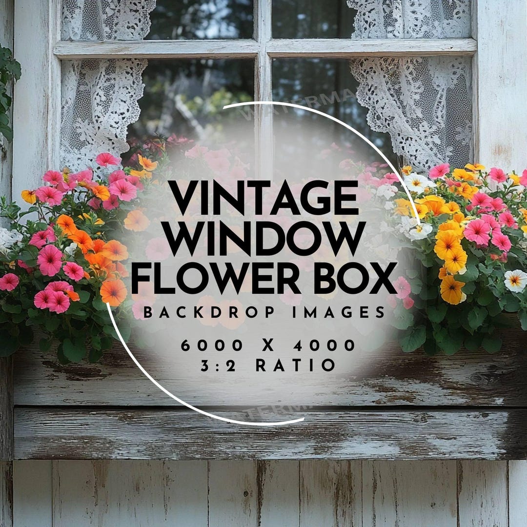 Vintage Window Box Digital Background, Rustic Floral Photo Overlay (JPG ...