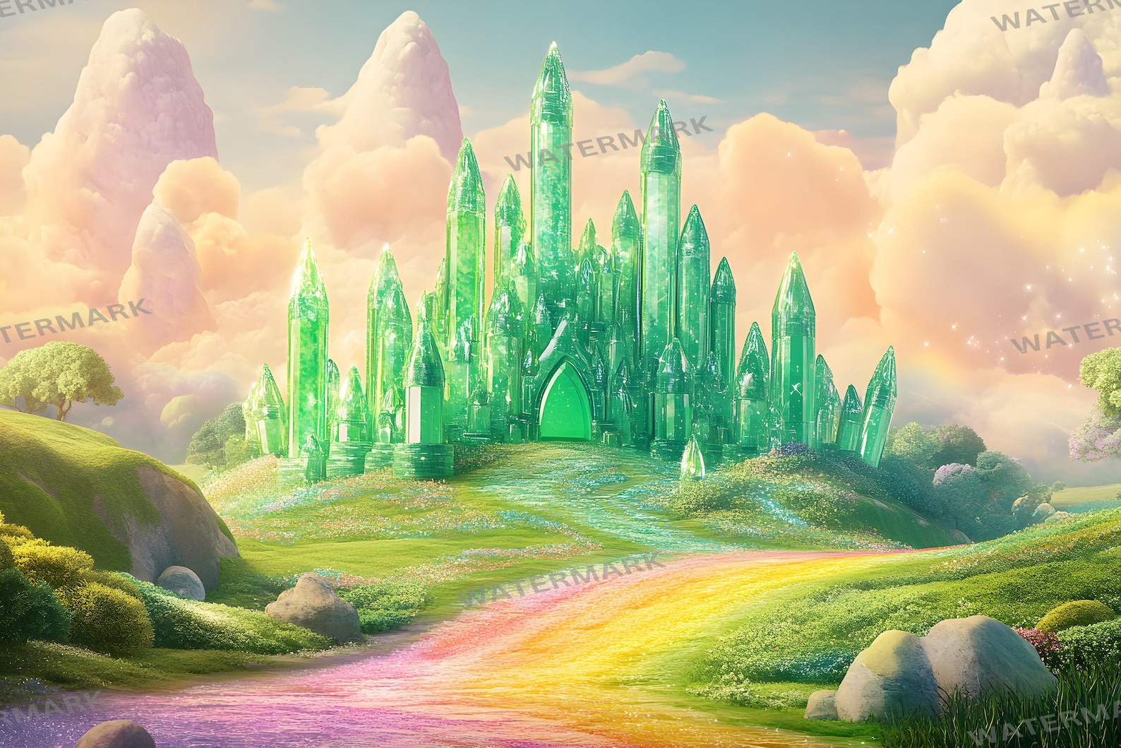 Emerald City Wizard of Oz Digital Backgrounds | Fantasy Green Cityscape ...