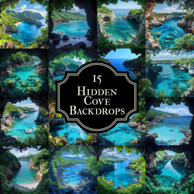 15 Hidden Cove Digital Backdrops for Photography, Fine Art Portrait Backgrounds, Photoshop ...