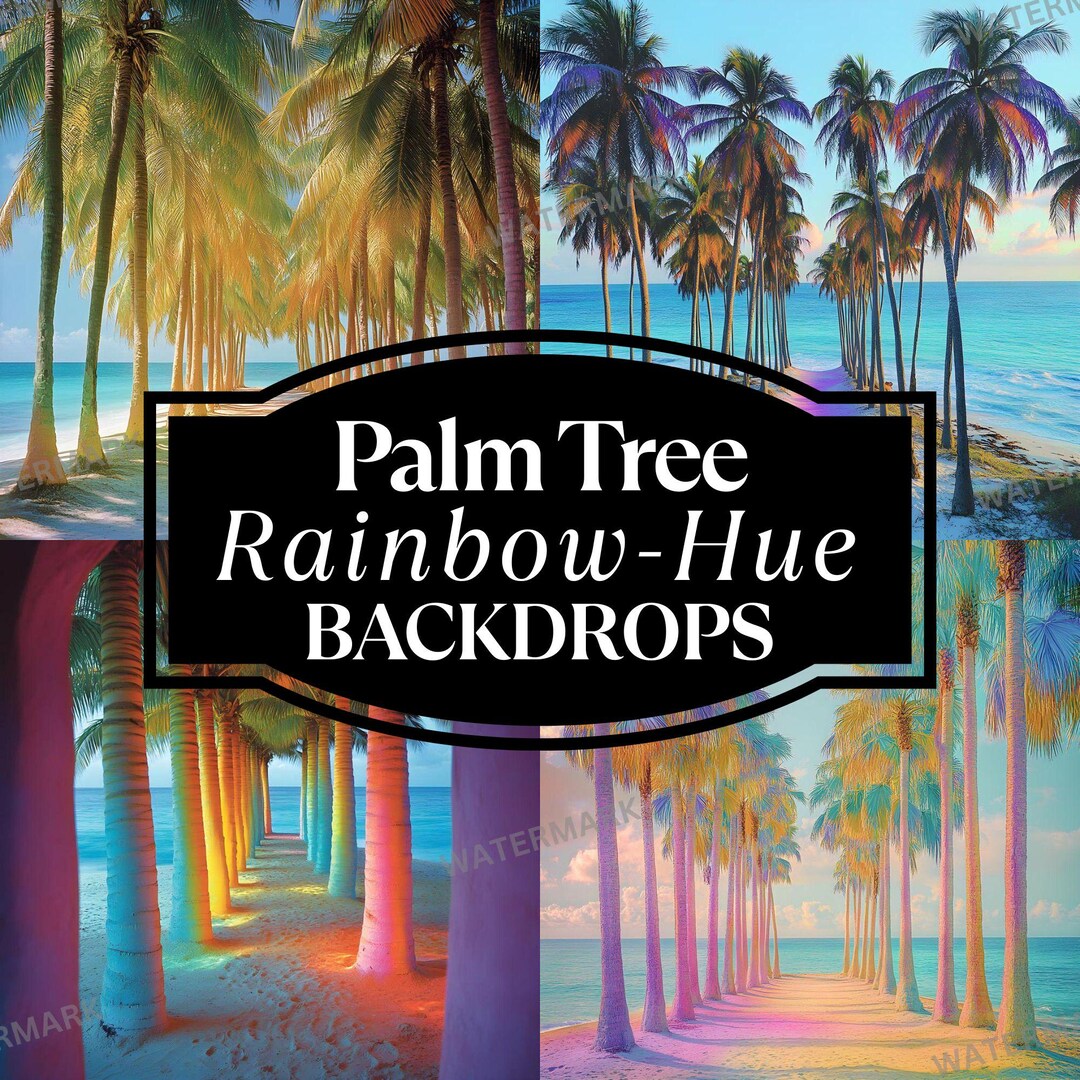 Tropical Palm Tree Beach Photography Backdrop – Rainbow Hues (digital ...