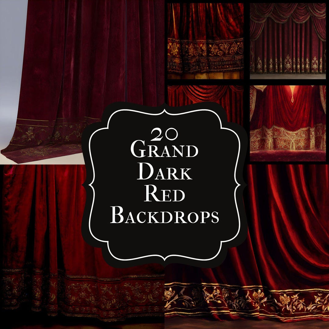 Dark Red Velvet Curtain Backdrop Digital, Dramatic Photography ...