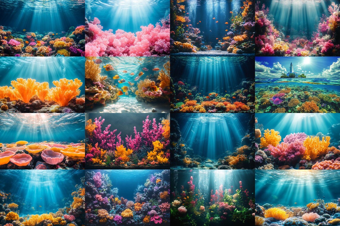 Vibrant Coral Reef Underwater Photography Backdrops: Colorful Marine ...