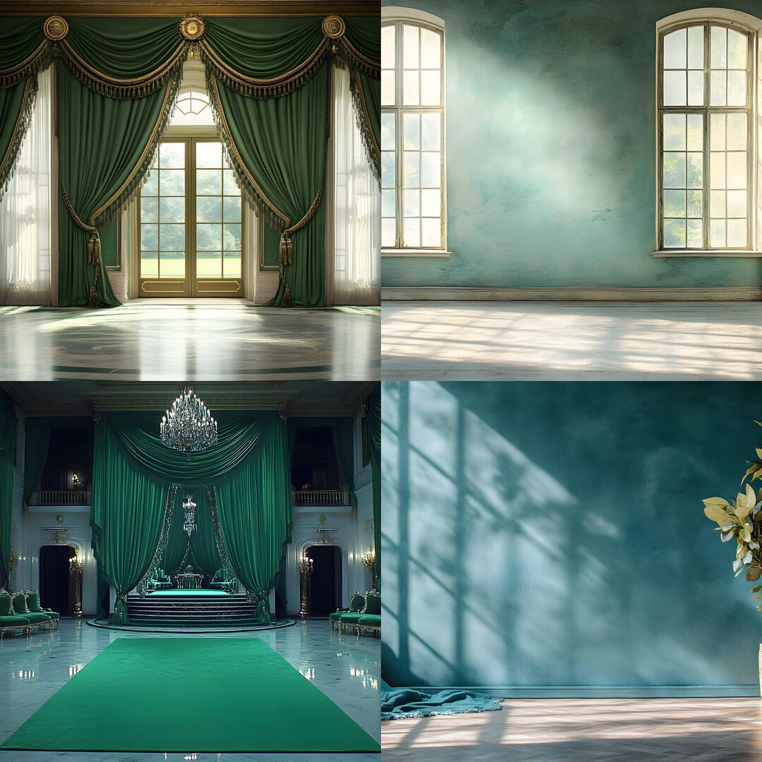 Royal Green Digital Backdrop Set, Elegant Photography Backgrounds for ...