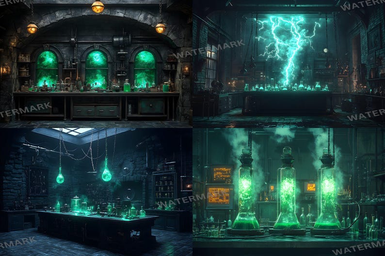 Mad Scientist Lab Backdrop, Dark Science Laboratory, Gothic Alchemy ...