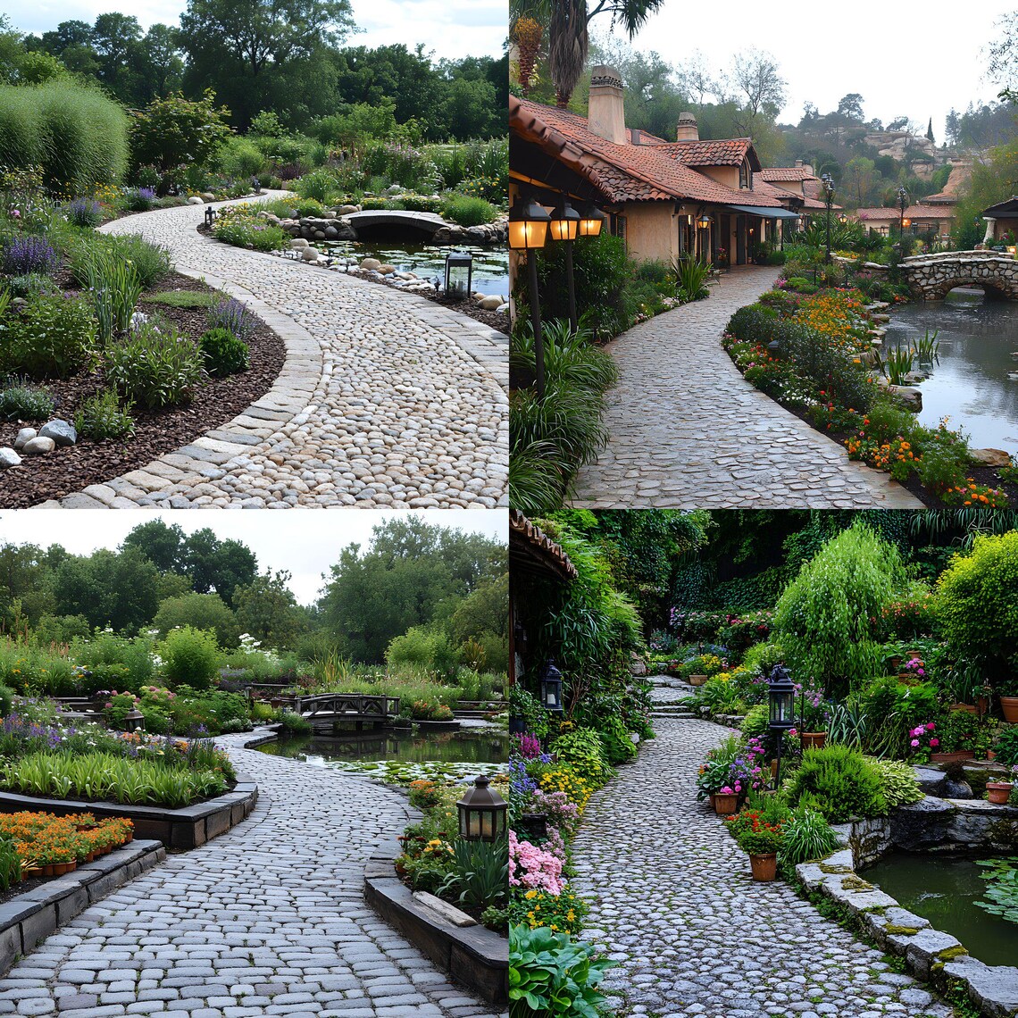 French Cobblestone Botanical Garden Digital Backdrop, Photography ...