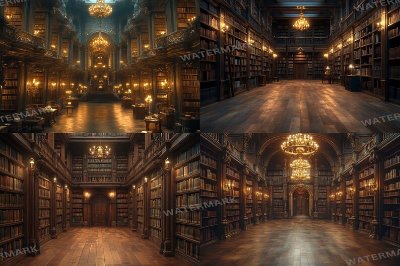 Antique Library Aisle Backdrops – Classic Wooden Bookshelf Backdrops ...