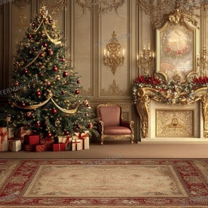 Victorian Christmas Backdrop, Festive Holiday Background (digital ...