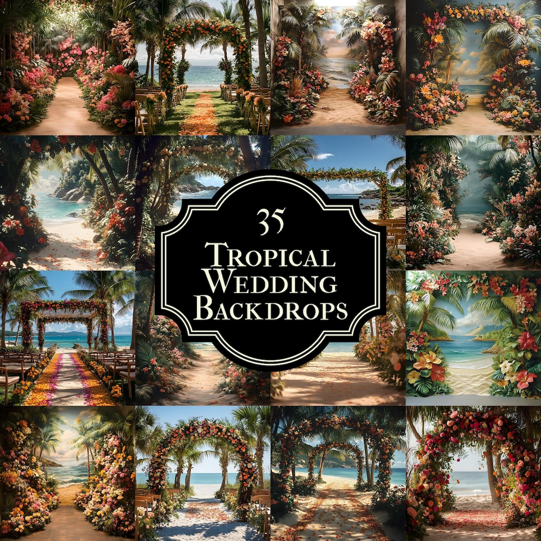 35 Tropical Wedding Digital Backdrops, Photoshop Composites, Master ...