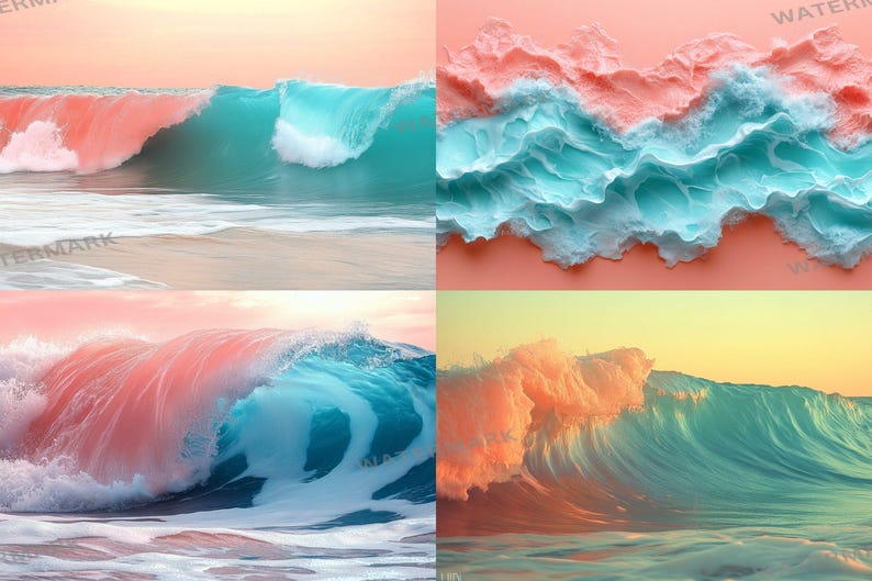 Coral Aqua Ocean Wave Backgrounds – Coastal-themed Photoshop Backdrops ...