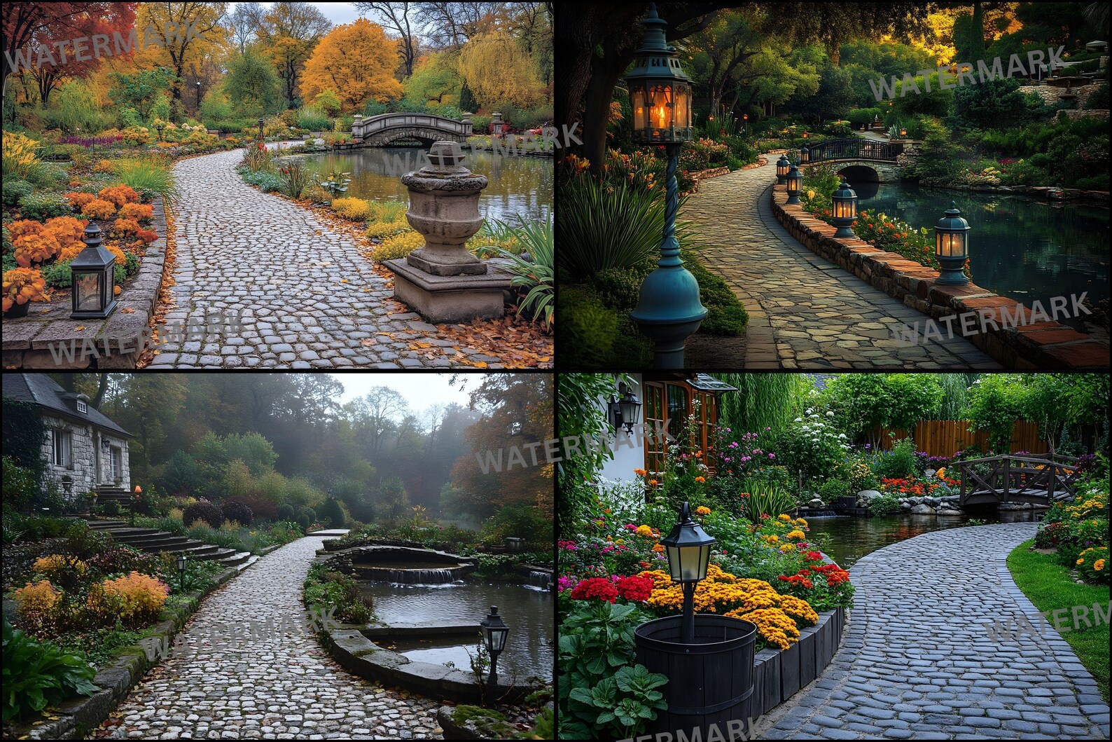French Cobblestone Botanical Garden Digital Backdrop, Photography ...