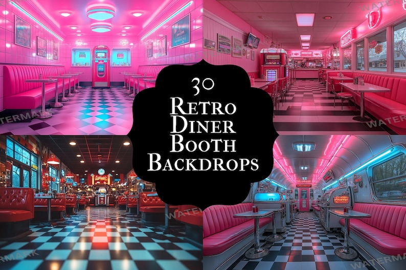 Retro Diner Backdrop: 30 Pngs for Vintage Photo Editing, 50s Style ...