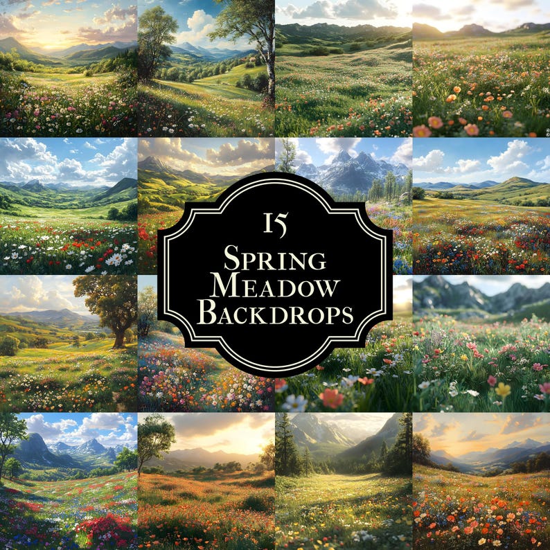 15 Spring Meadow Backdrops - Summer Floral Backdrops - Photoshop Overlays & Floral Scenes ...
